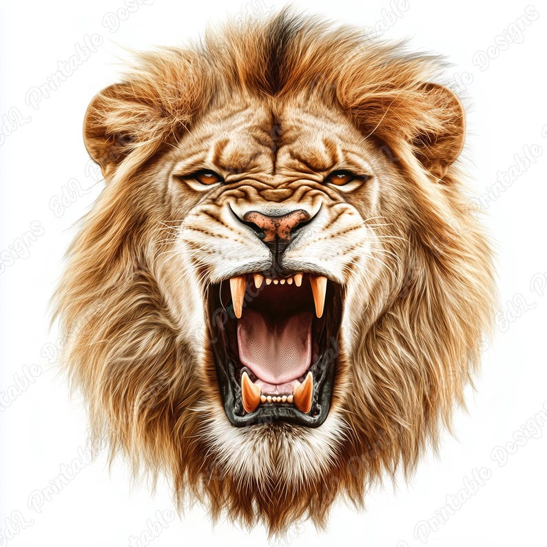 Watercolor Lion Face Clip Art, Safari Animal Illustration (JPG Digital ...
