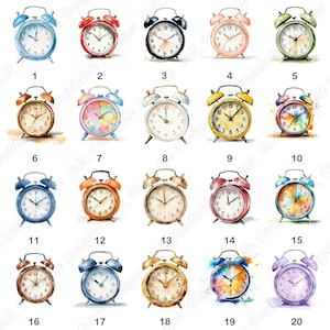 20 Alarm Clock Clip Art, Watercolor Vintage Clock Printable Image ...