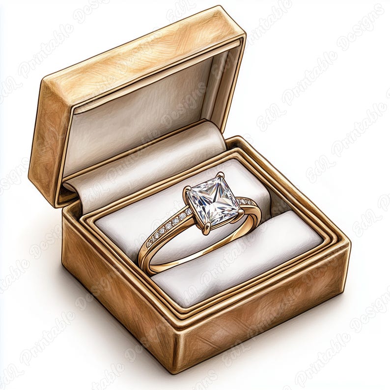 Golden Ring Box Clipart, Bridal Wedding Ring Scrapbooking Graphics (JPG ...