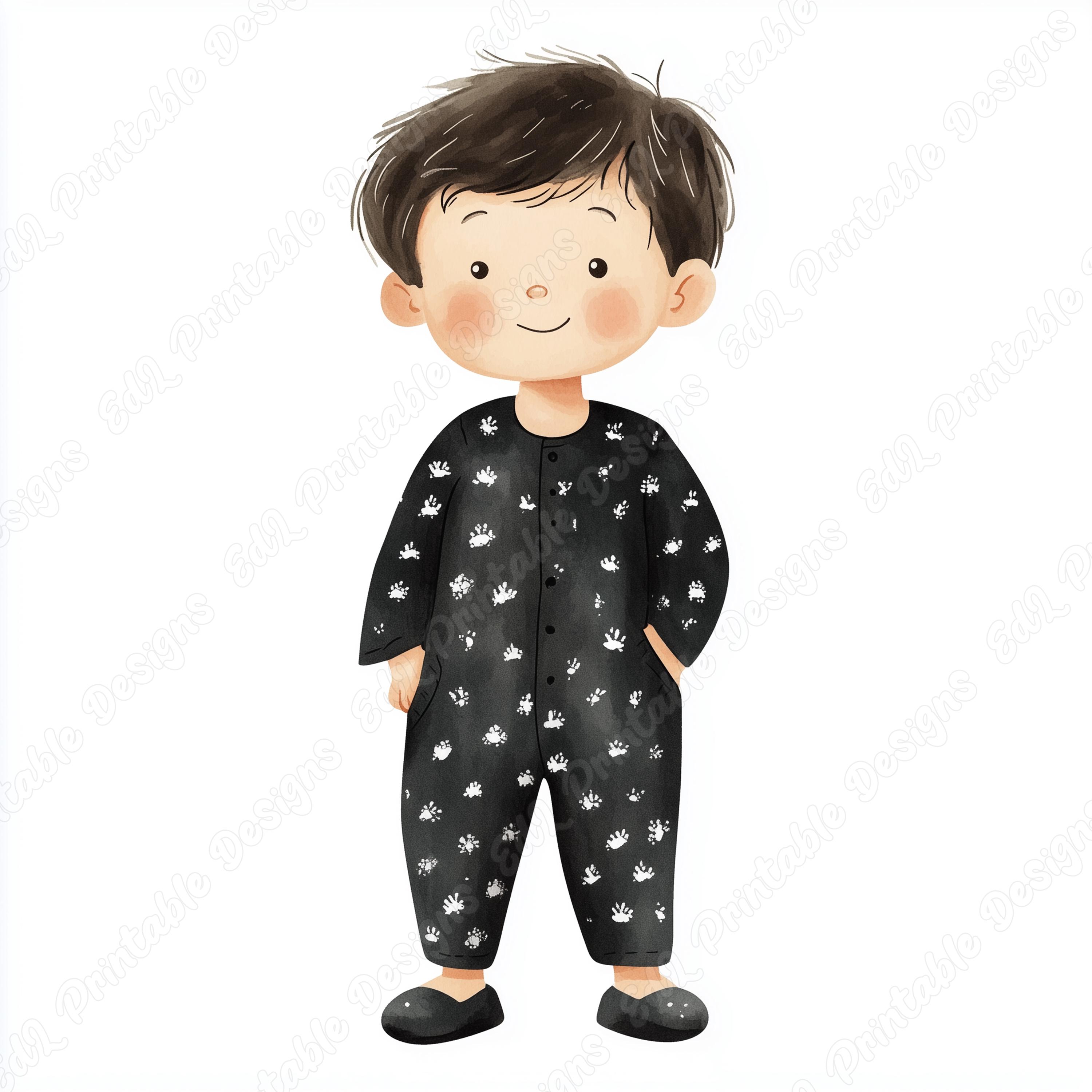 Pajama Boy Clip Art, Watercolor Sleepwear, Slumber Party (JPG Digital ...
