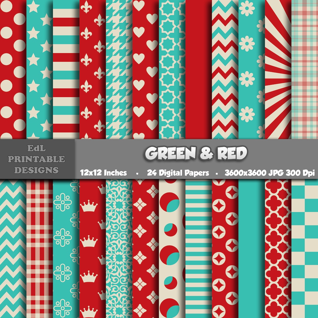 Green and Red Colors Digital Paper, Polka Dot Printable Background ...