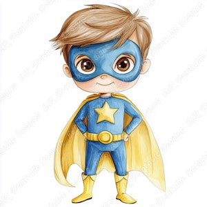 20 Cute Superhero Boy Clip Art, Cartoon Superhero Kid Printable Image ...