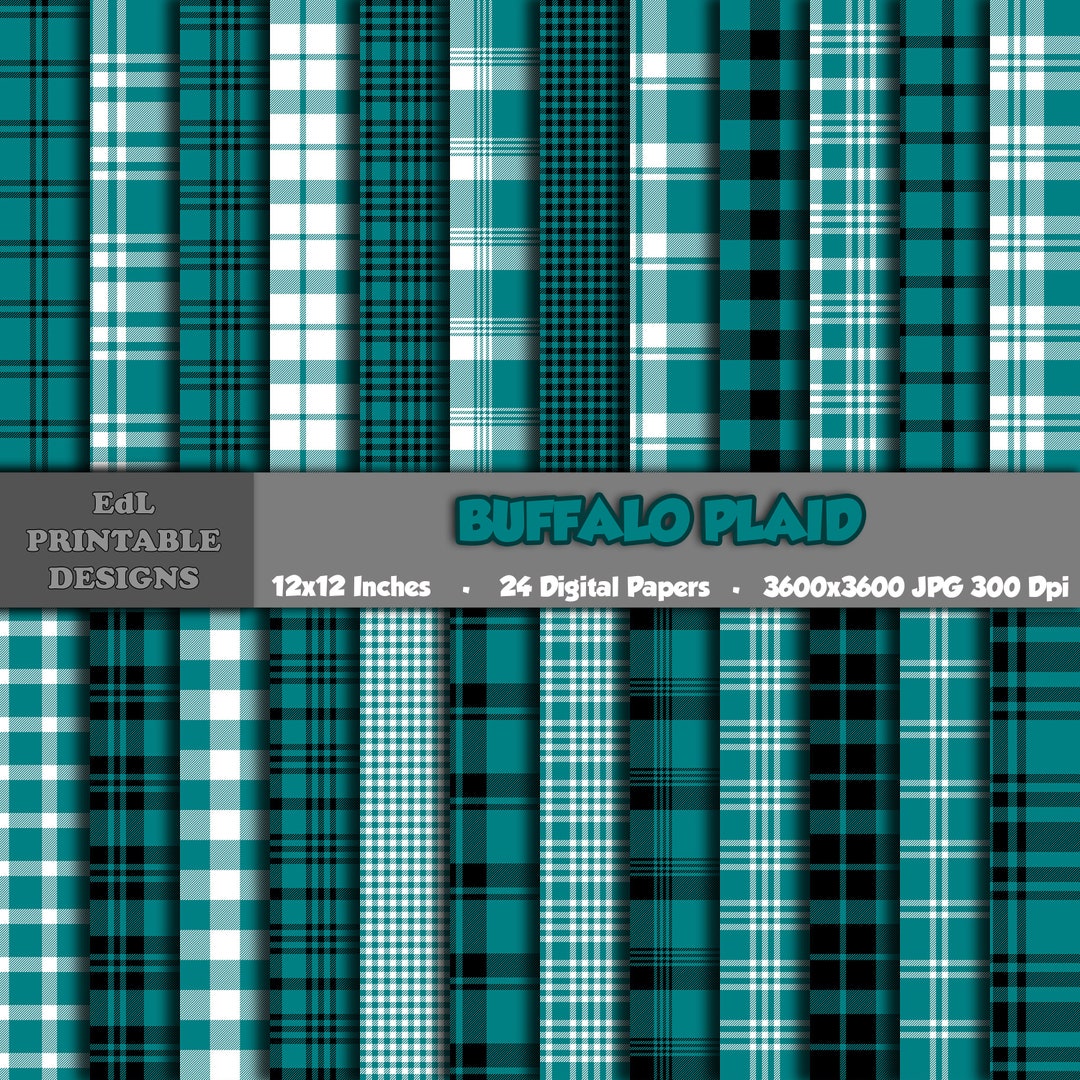 Teal Color Buffalo Plaid Digital Papers, Printable Tartan, Scottish ...