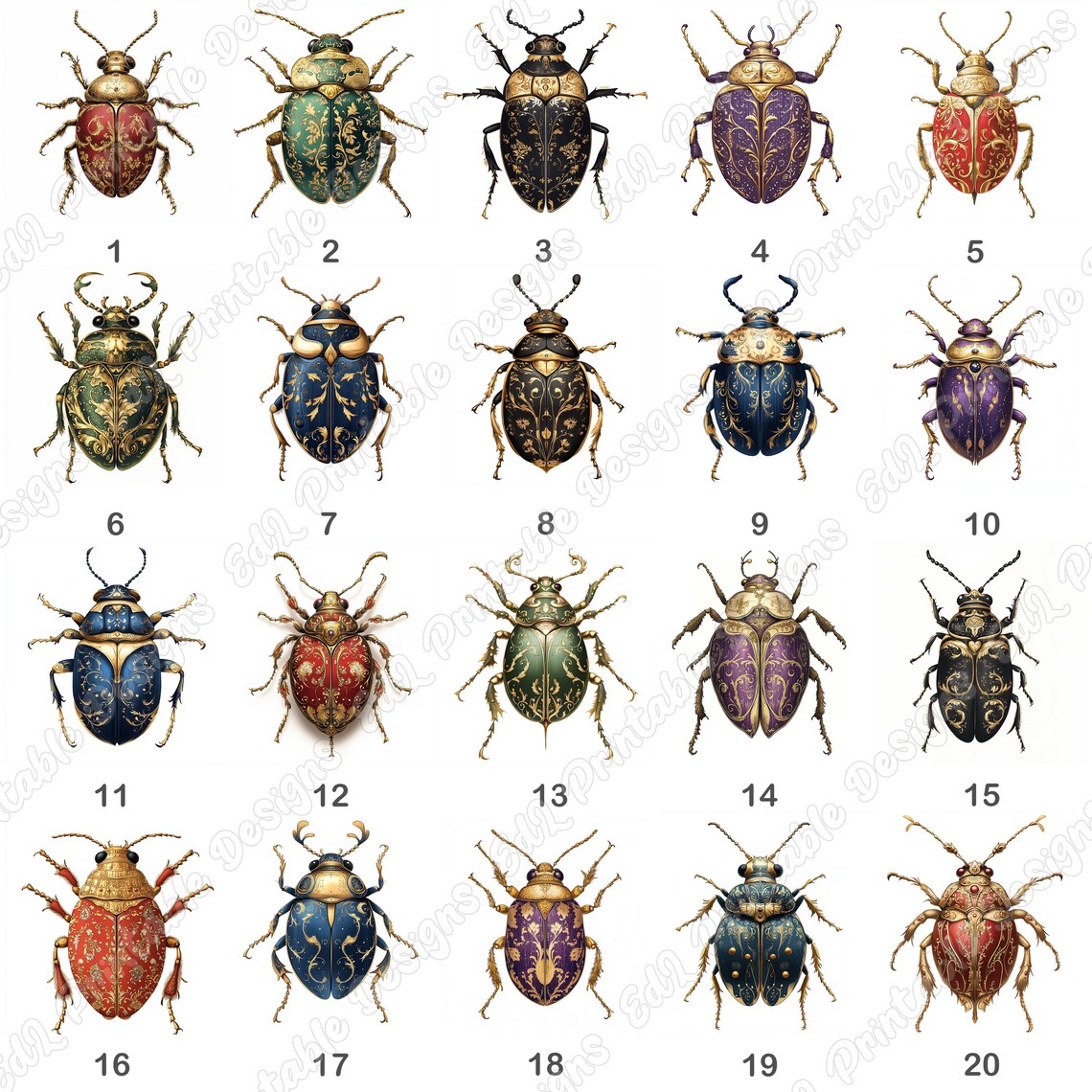 Vintage Golden Beetle Clip Art, Ornate Scarab Images (digital Download ...