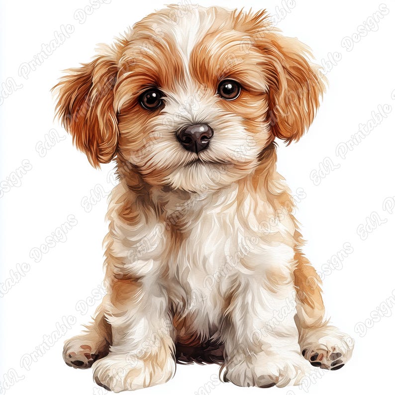 Watercolor Puppy Clip Art, Adorable Dog Images (JPG Digital Download ...