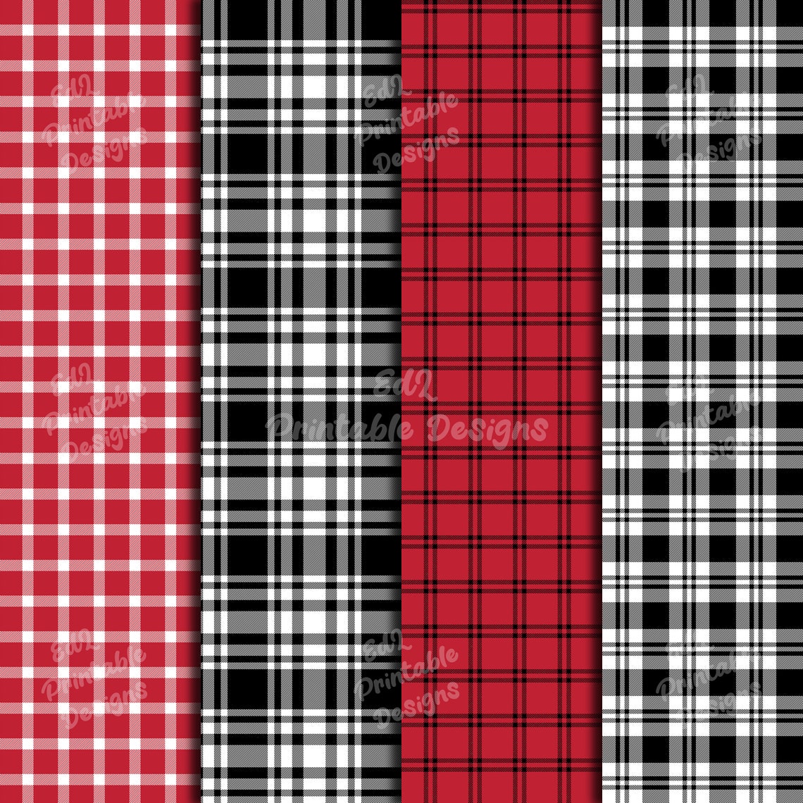 Red and Black White Buffalo Plaid Digital Paper, Printable Tartan ...
