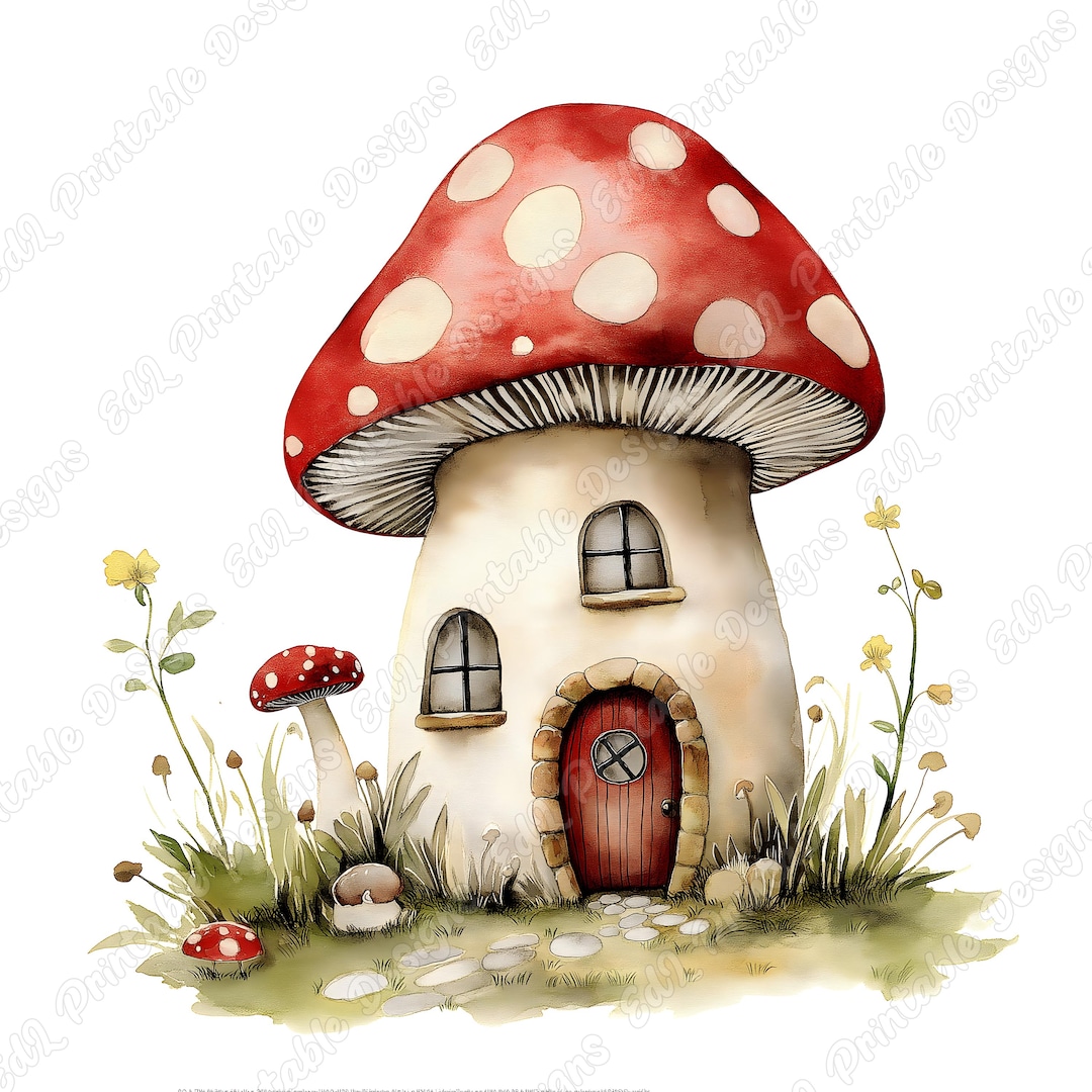 20 Watercolor Mushroom House Clip Art, Printable Fairy Tale House ...
