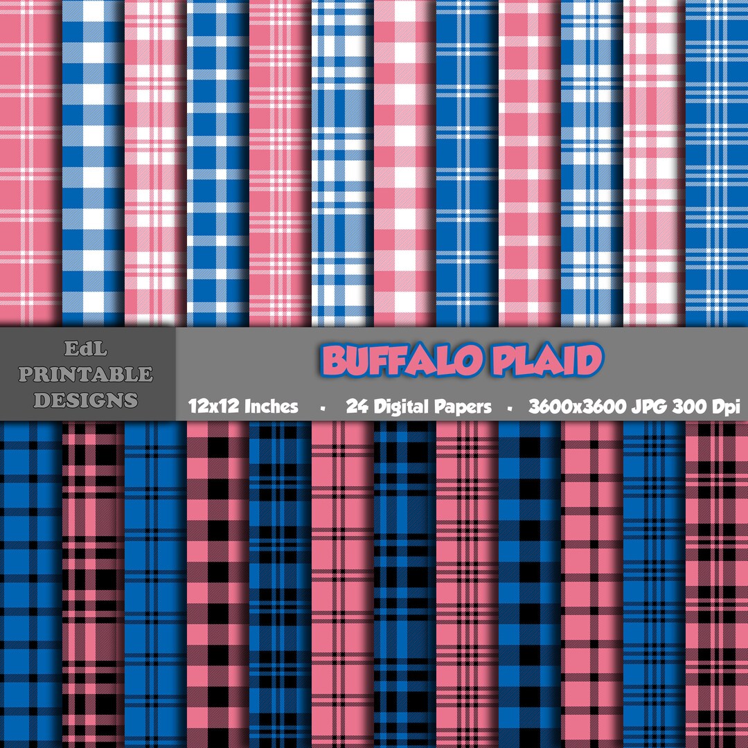 Blue and Pink Buffalo Plaid Digital Paper, Tartan, Scottish ...