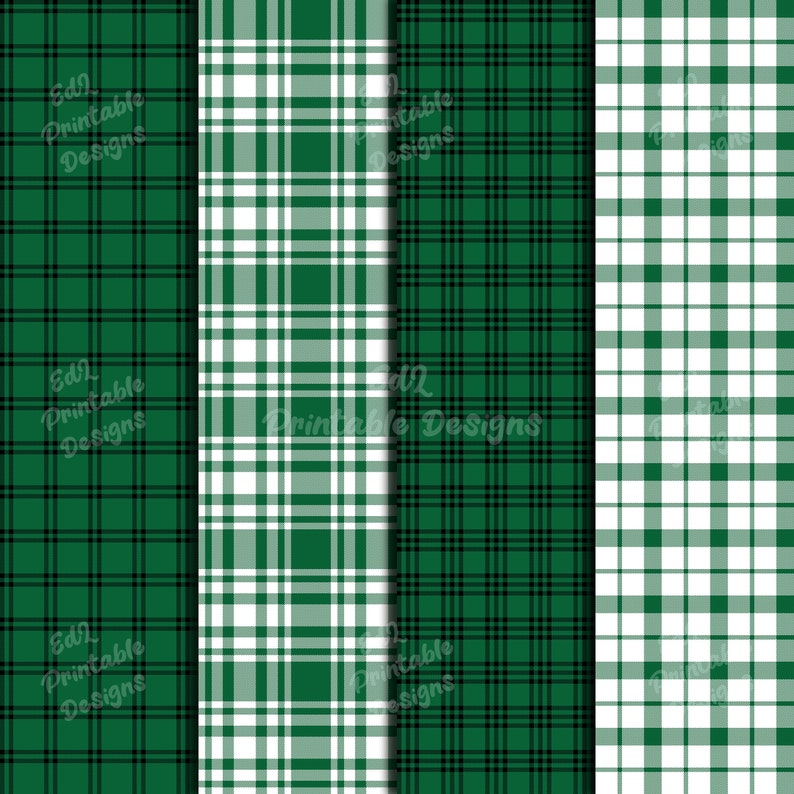 Green Buffalo Plaid Digital Paper Pack, Printable Background Papers ...