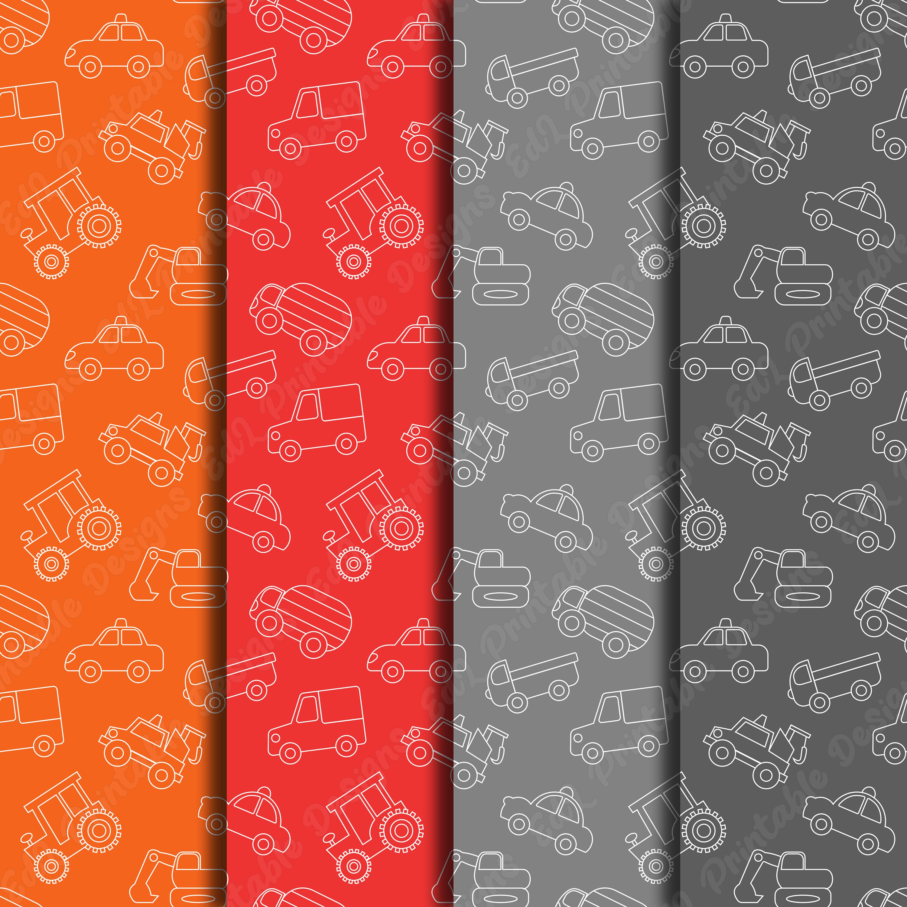 Cute Cars Drawing Pattern Digital Paper, Vehicles Sketch Printable ...