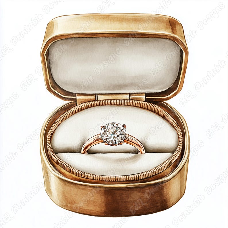 Golden Ring Box Clipart, Bridal Wedding Ring Scrapbooking Graphics (JPG ...