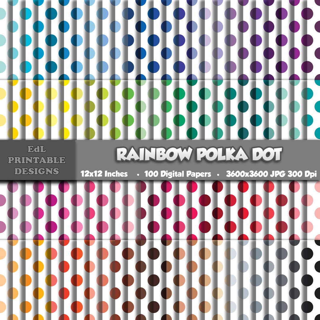 Rainbow Polka Dot Digital Paper, Spot Printable Background, Polka ...