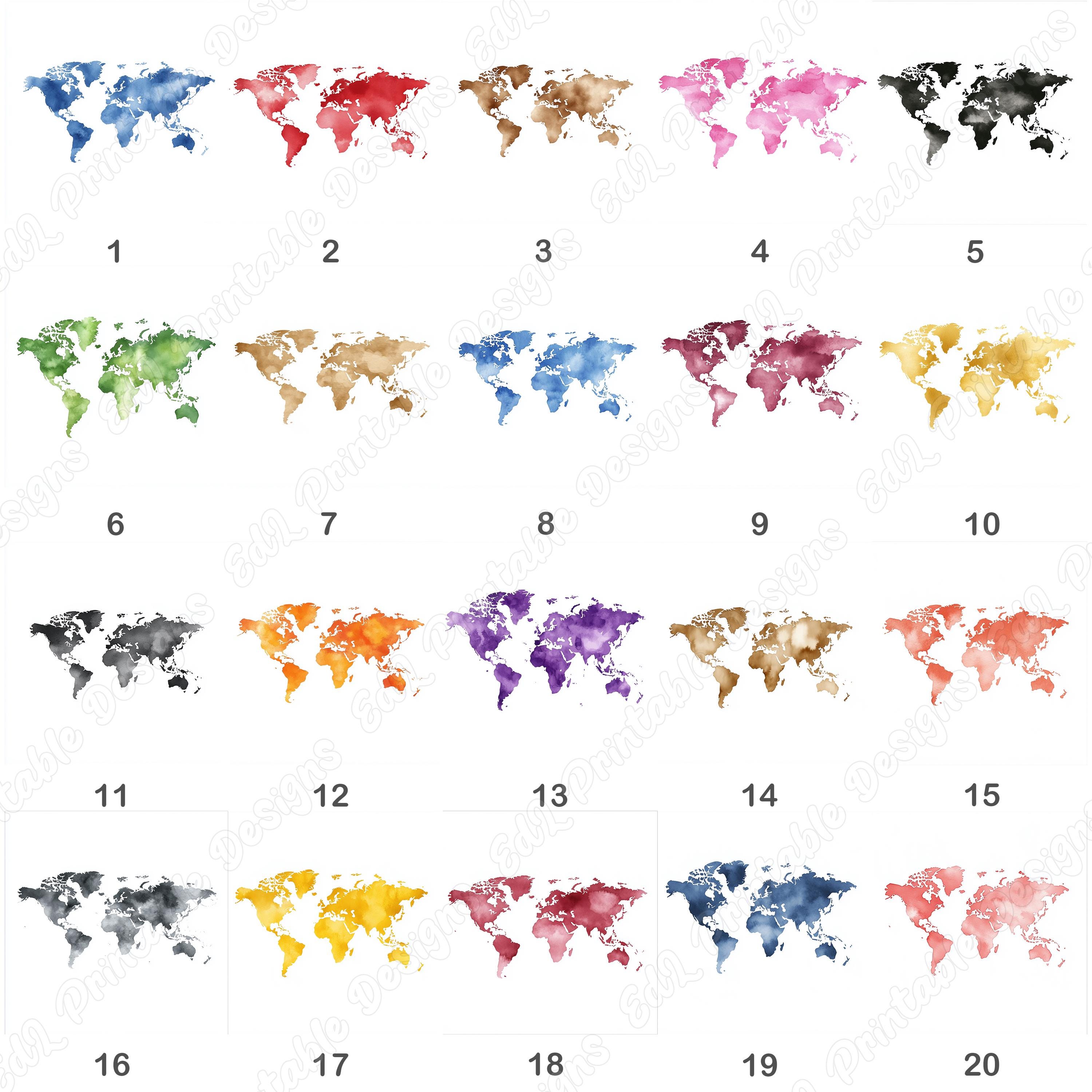 Watercolor World Map Clipart, Earth Maps, JPG Bundle (digital Download ...