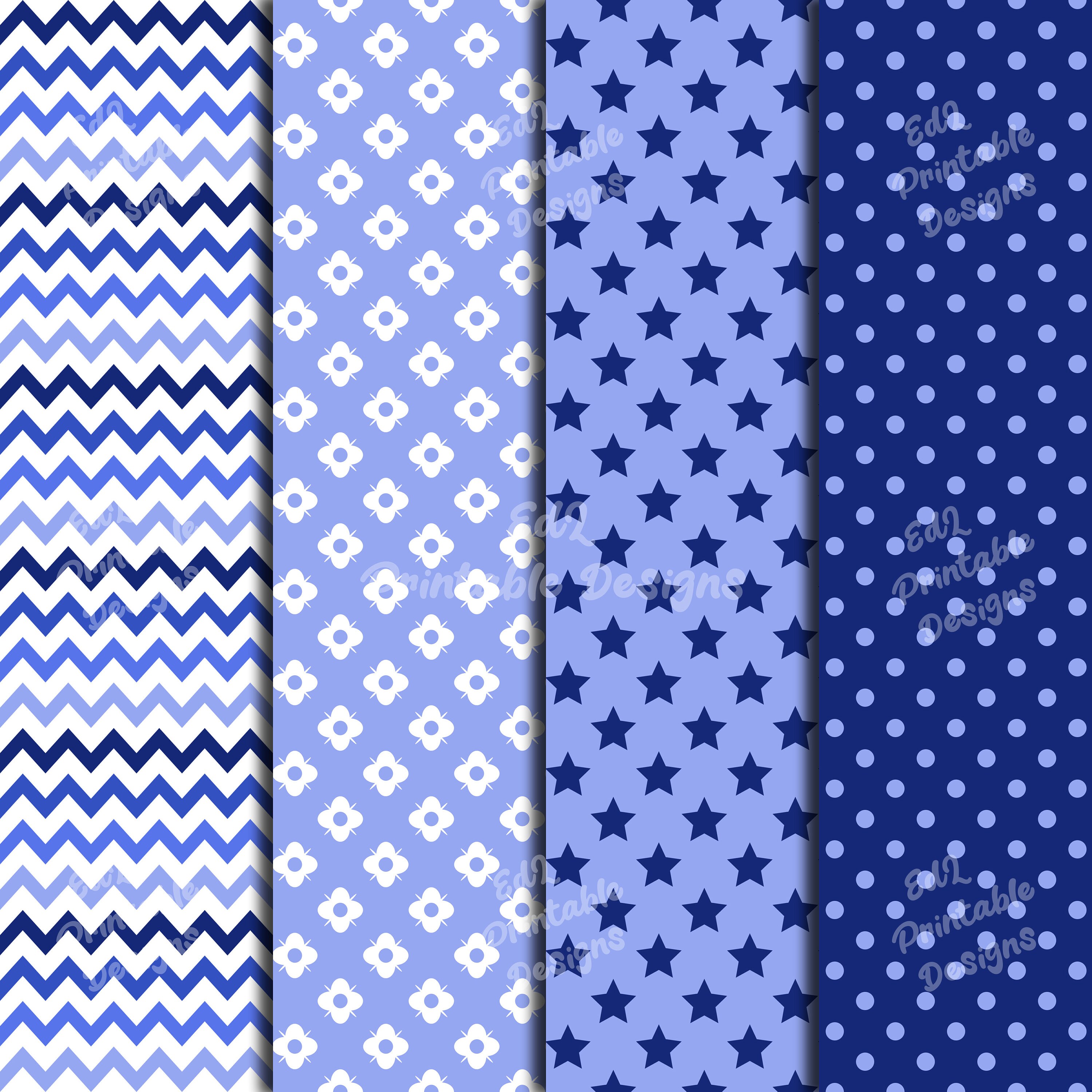 Blue Tone Patterns Digital Paper, Shades of Blue Printable Background ...