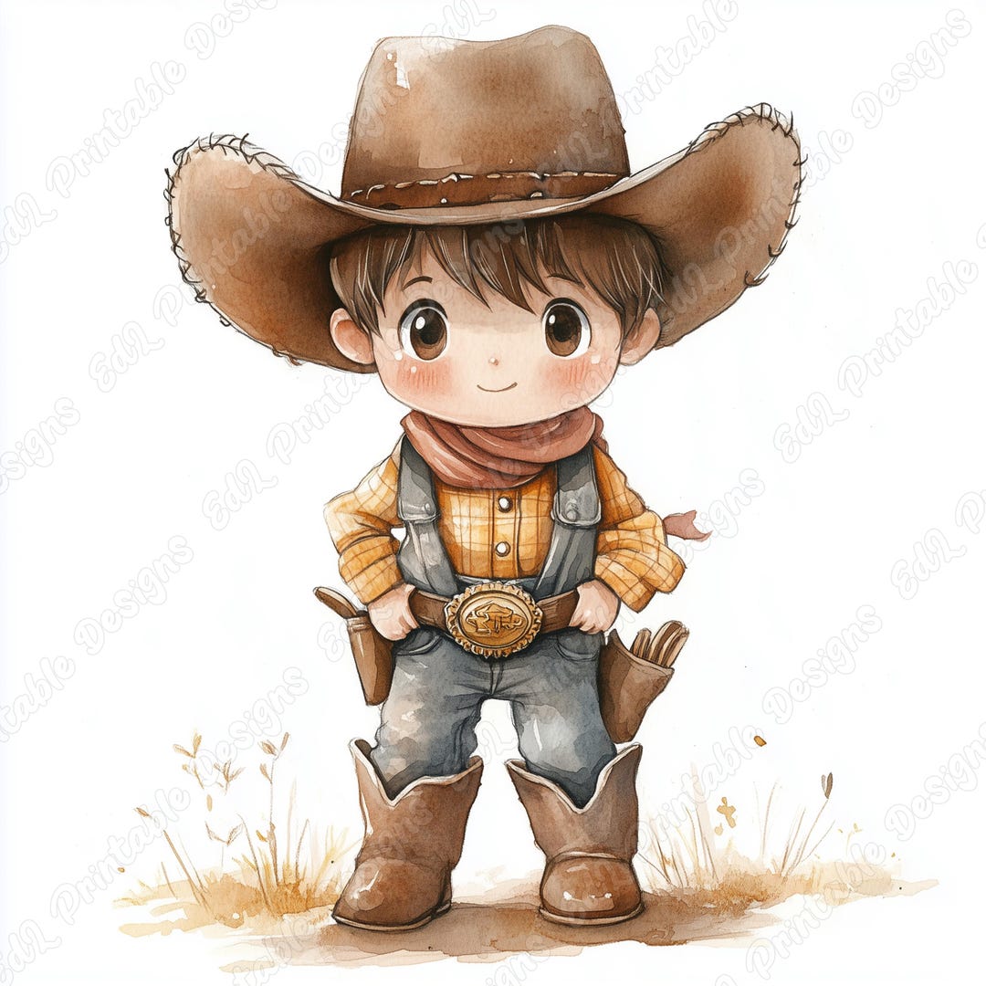 20 Cute Little Cowboy Clip Art, Watercolor Western Printable Image ...