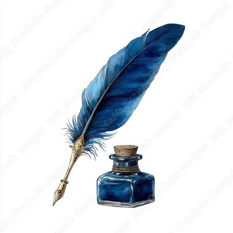 Quill and Ink Bottle Clipart, Vintage Writing (digital Download) - Etsy