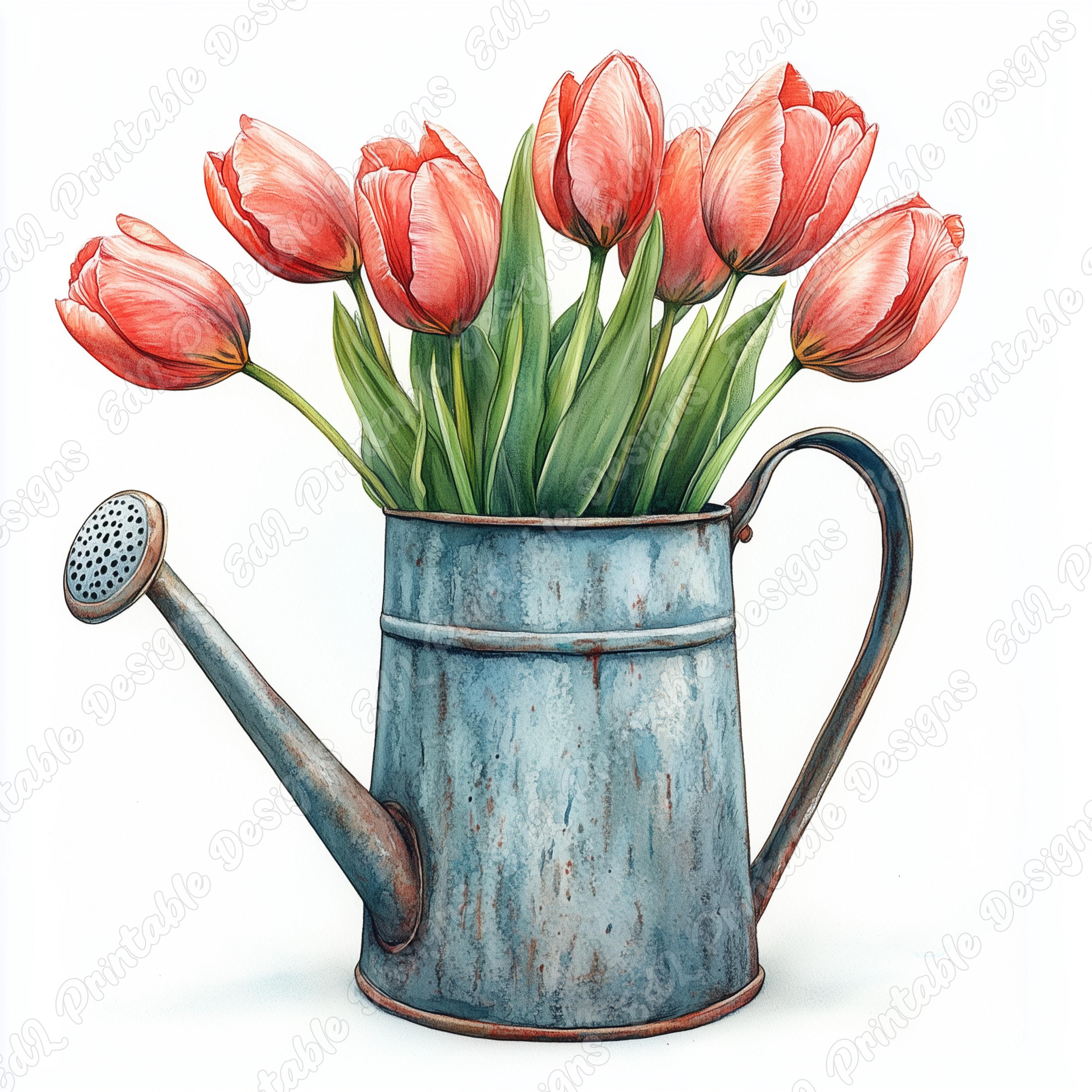 Watercolor Watering Can Clipart, Cottage Garden Flowers Decor (digital ...