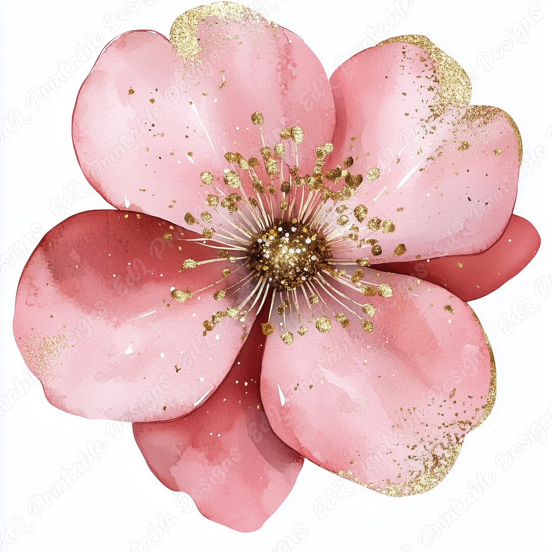 Pink Gold Glitter Flower Clip Art, Floral Graphics (digital Download ...