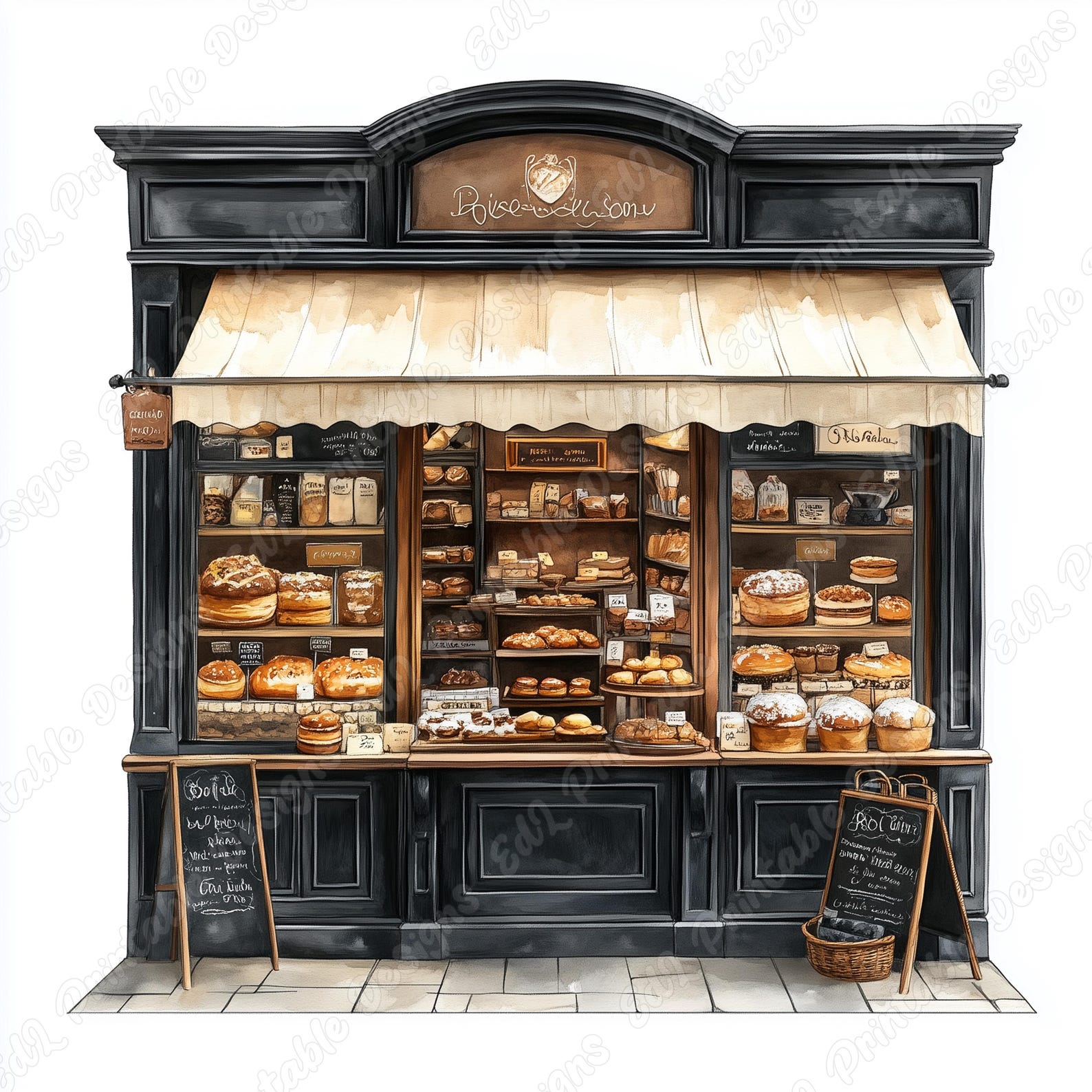 Vintage Bakery Shop Watercolor Clipart, Scrapbook Paper (JPG Digital ...