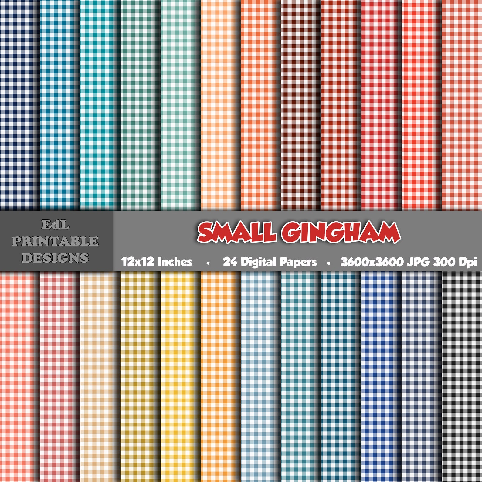Small Gingham Digital Paper, Printable Vibrant Colors Plaid Background ...