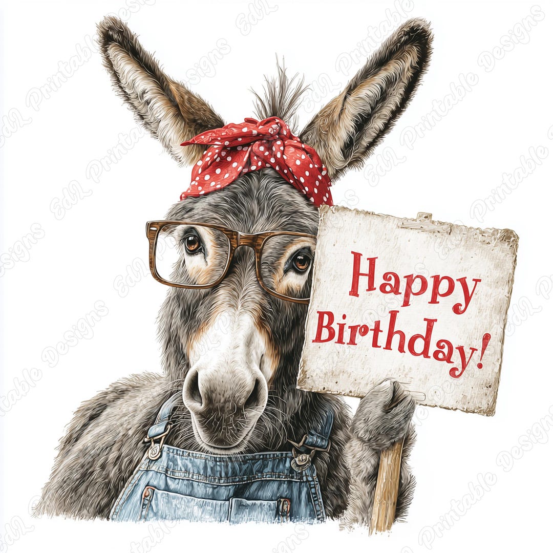 Funny Donkey Happy Birthday Clipart, Printable Image (digital Download ...