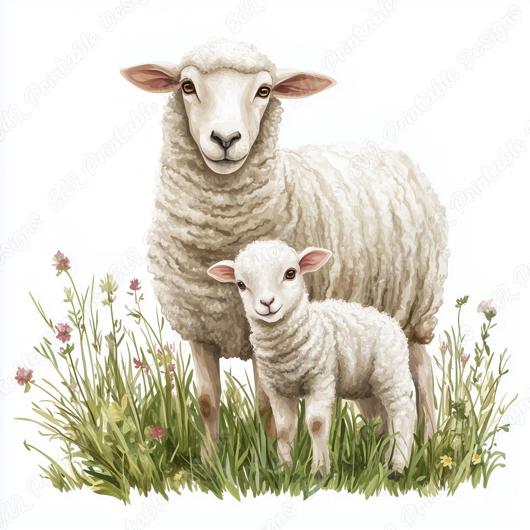 20 Mother Sheep and Lamb Clip Art, Sheep Family Printable Images, Farm ...