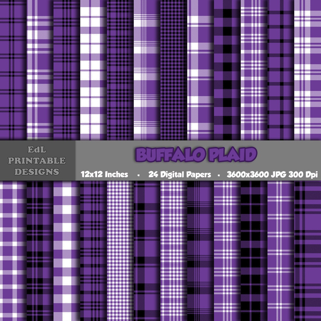 Purple Buffalo Plaid Digital Paper Pack, Printable Background Papers ...