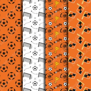 Soccer Digital Paper, Football Printable Background, Orange Soccer Ball ...