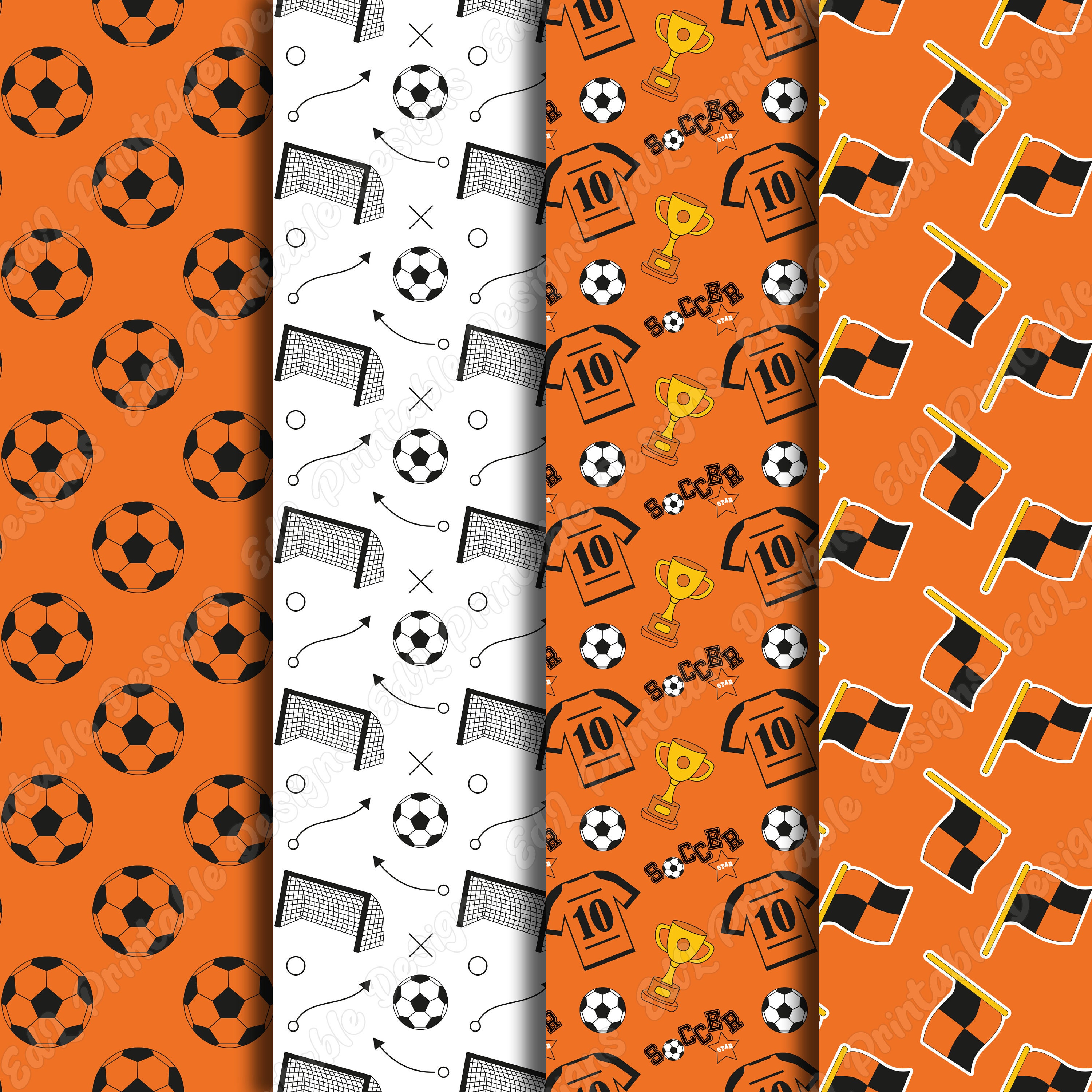 Soccer Digital Paper, Football Printable Background, Orange Soccer Ball ...