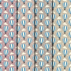 Blue Hot Air Balloon Digital Paper, Nursery Printable Background, Baby ...