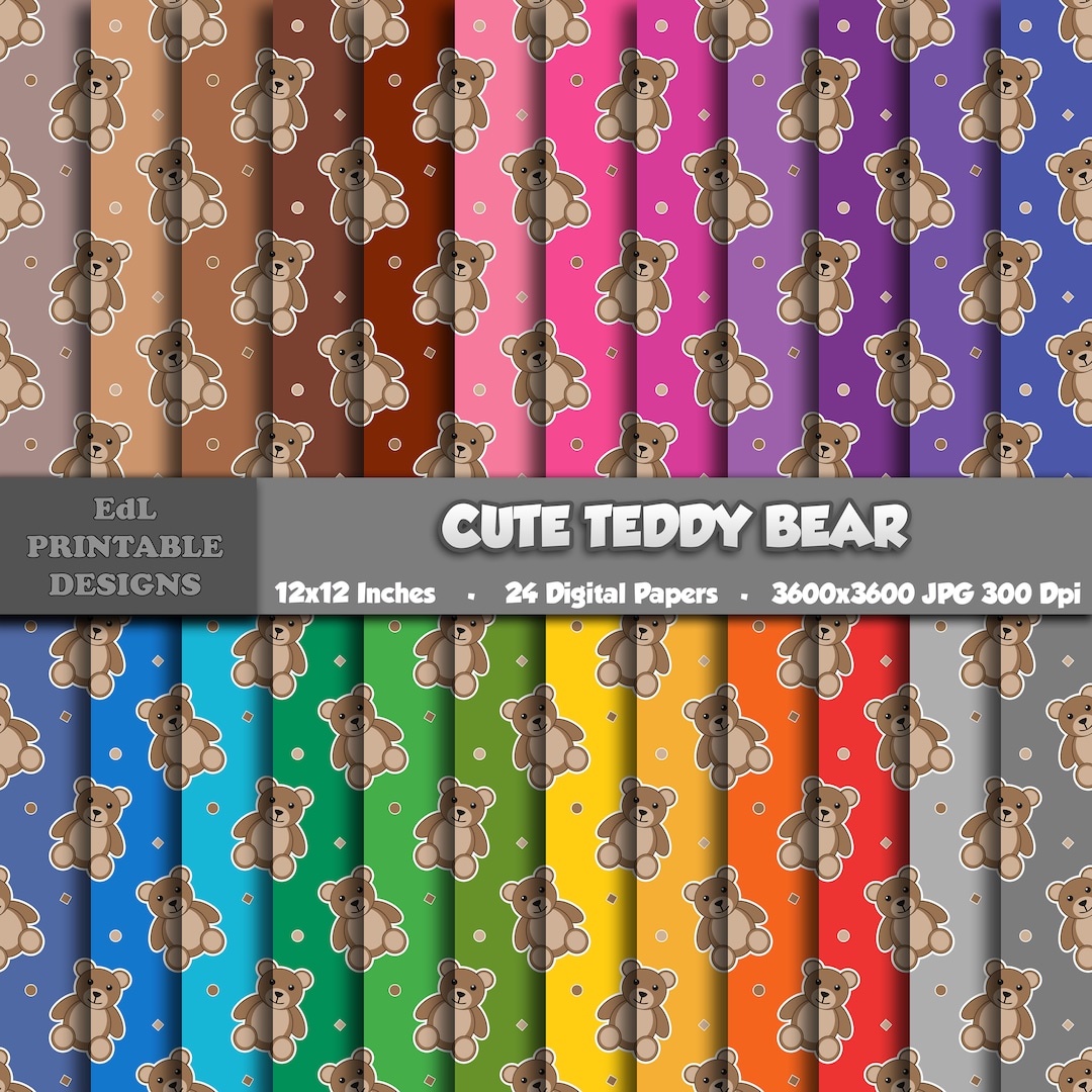 Cute Teddy Bear Digital Paper, Toy Printable Background, Baby Boy and ...