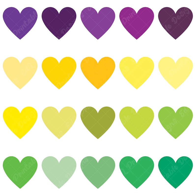 100 Solid Color Heart Clip Art, Rainbow Colorful Love Clipart ...