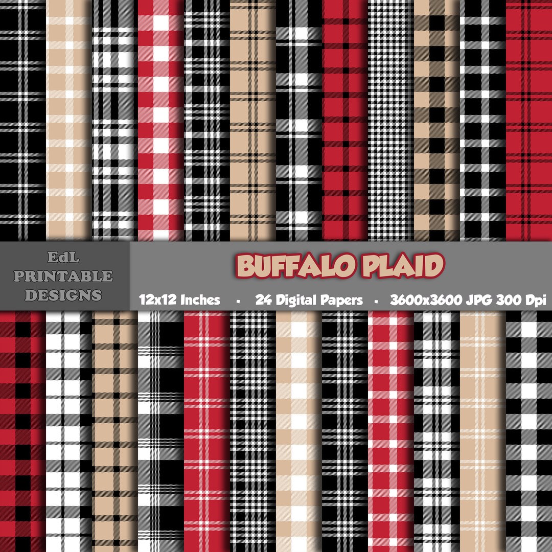 Red Beige Black, White Buffalo Plaid Digital Paper, Printable Tartan ...