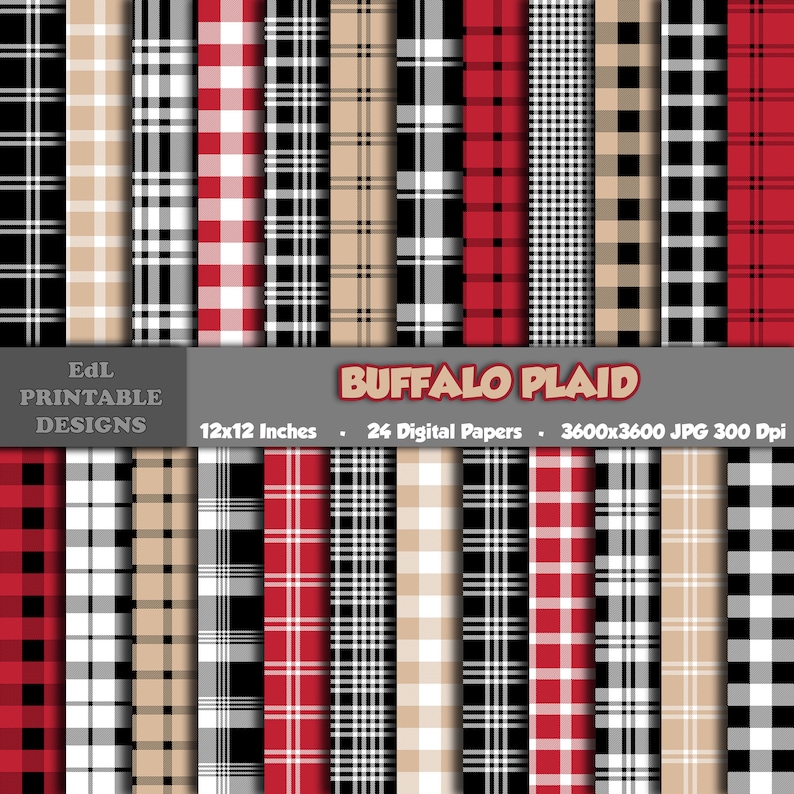 Red Beige Black, White Buffalo Plaid Digital Paper, Printable Tartan ...