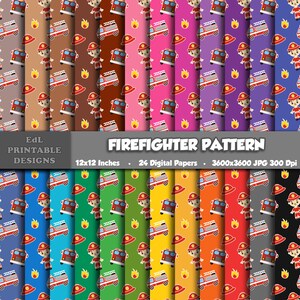 Firefighter Pattern Digital Paper, Fire Truck Printable Party ...