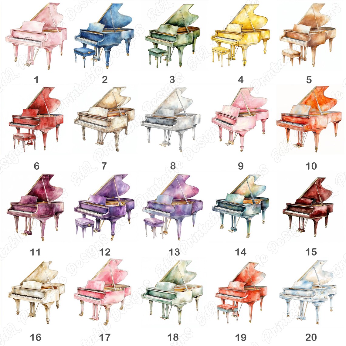 Watercolor Grand Piano Clip Art, Musical Scrapbook Paper (digital ...