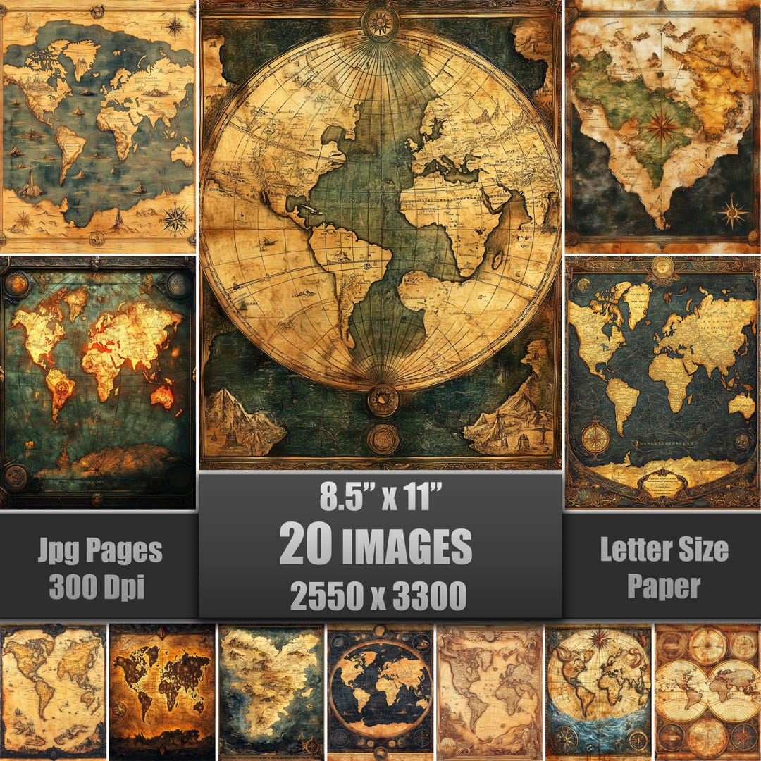 Vintage World Map Junk Journal Paper, Watercolor Printable Pages ...