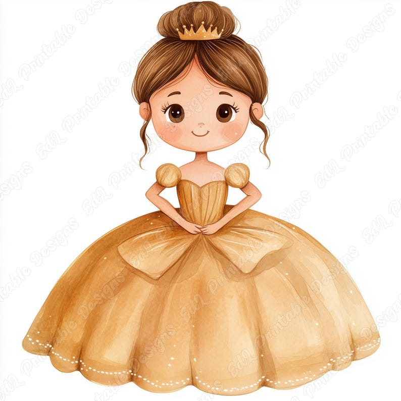 Watercolor Princess Clipart, Ball Gown Illustration (JPG Digital ...