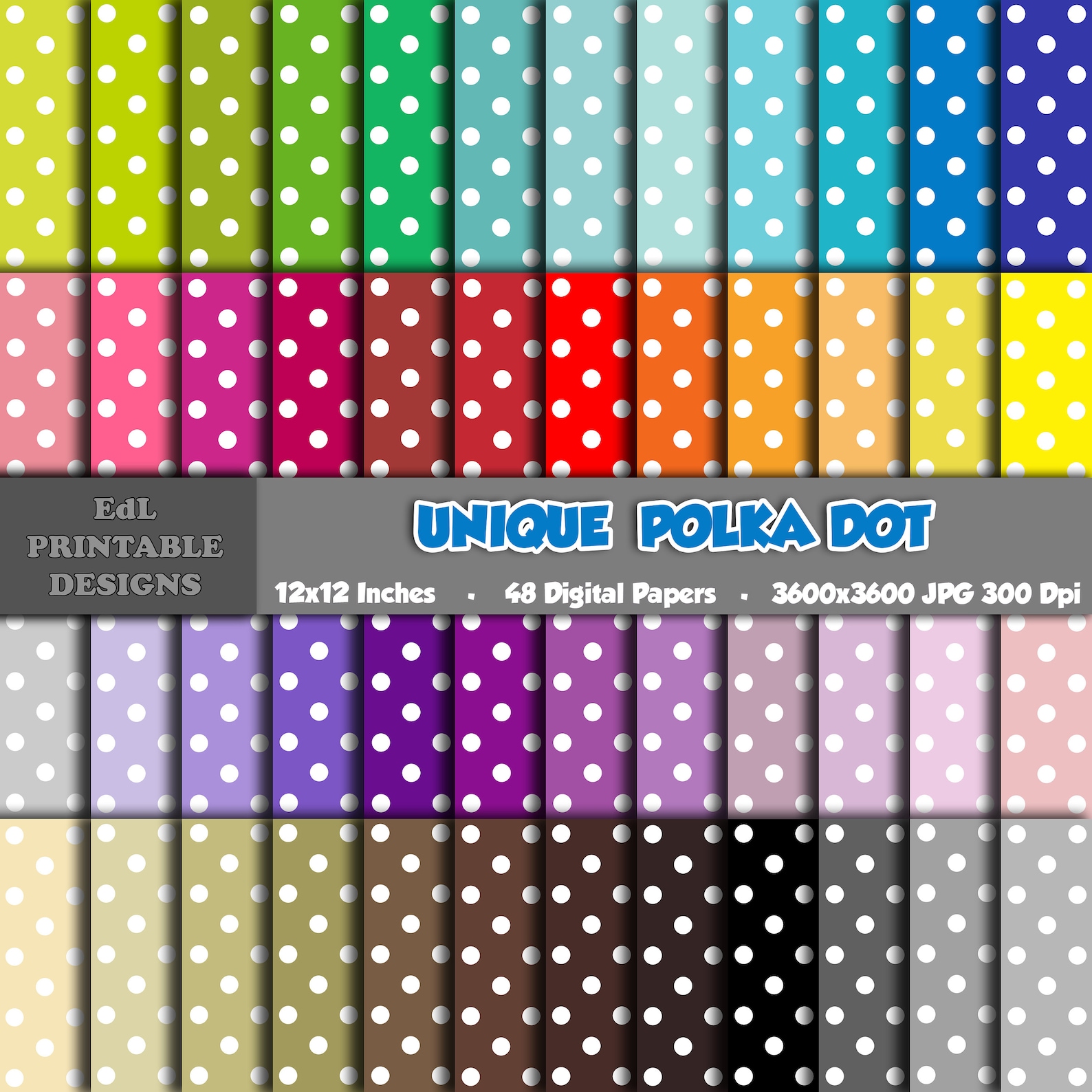 Unique White Polka Dot Digital Paper, Printable Small Polka Dotted ...