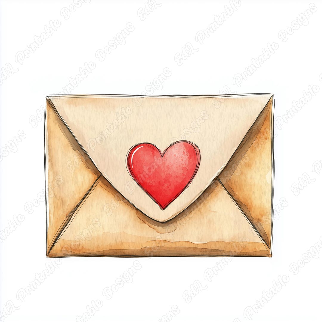 Watercolor Love Letter Clip Art, Heart Envelope Designs (digital ...