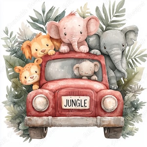 20 Safari Animals Car Clip Art, Tropical Jungle Jeep Printable Image ...