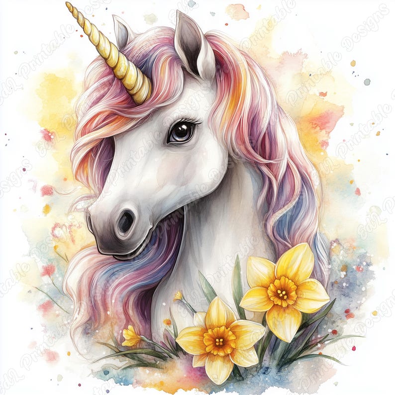 Watercolor Unicorn Clip Art, Rainbow Unicorns, Flower Crown (JPG ...