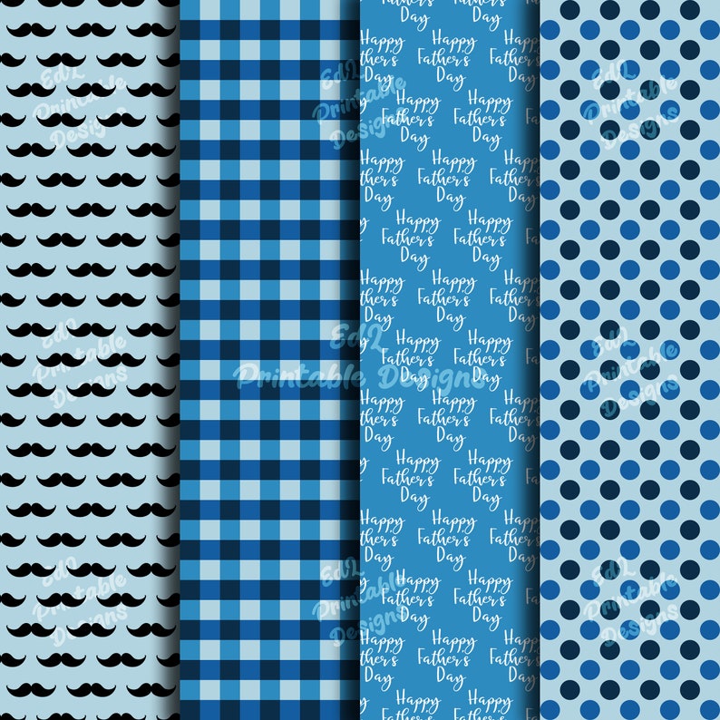 Happy Fathers Day Digital Paper Pack, Blue Printable Background ...