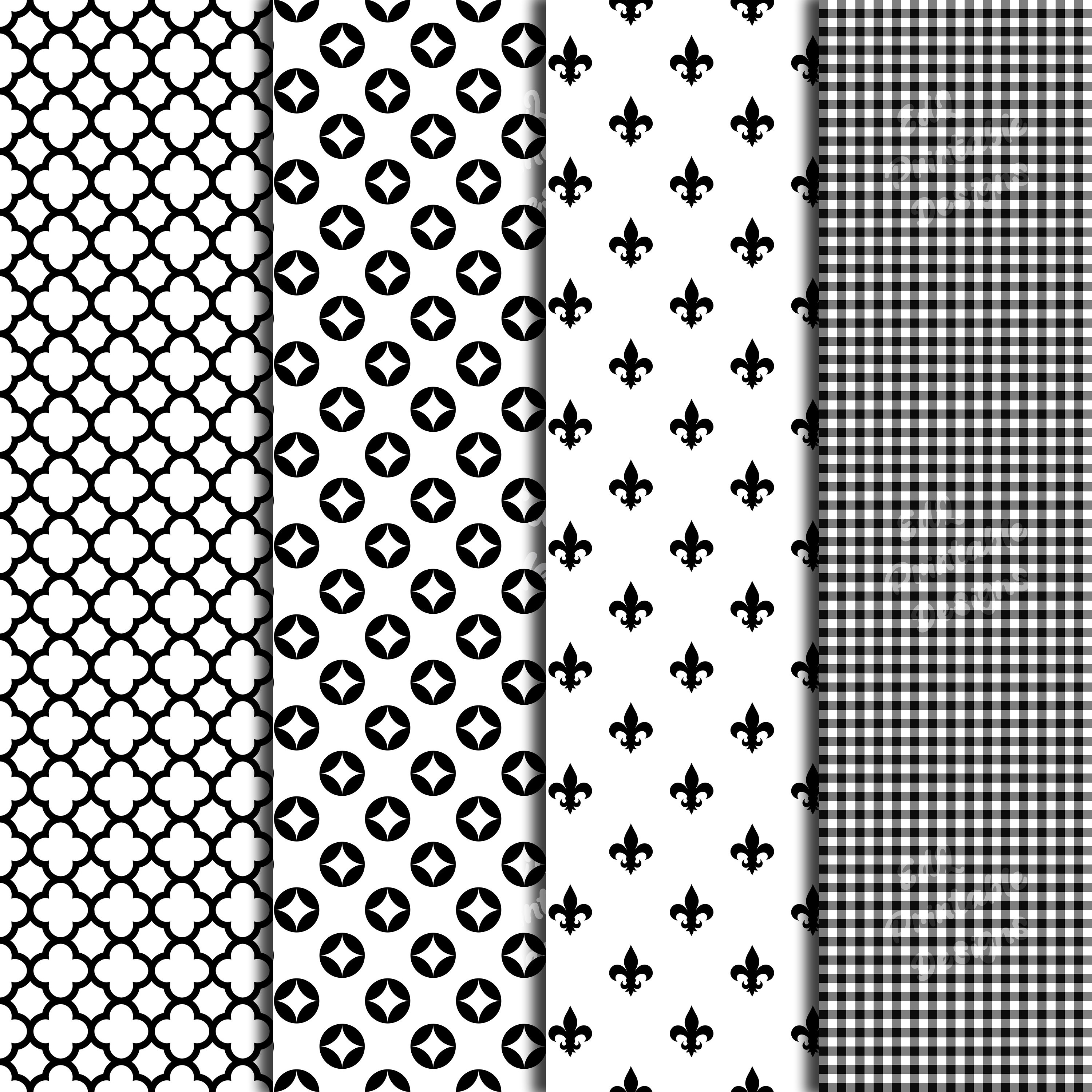 Black and White Digital Paper Pack, Dark Printable Background ...