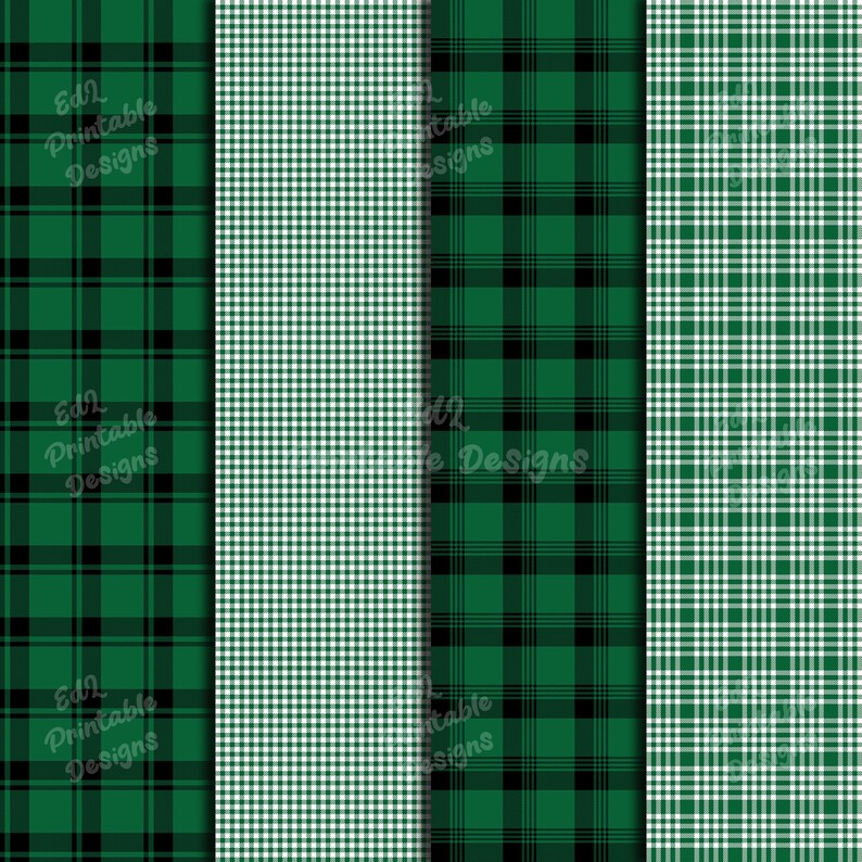 Green Buffalo Plaid Digital Paper Pack, Tartan Scrapbook Paper (set of ...