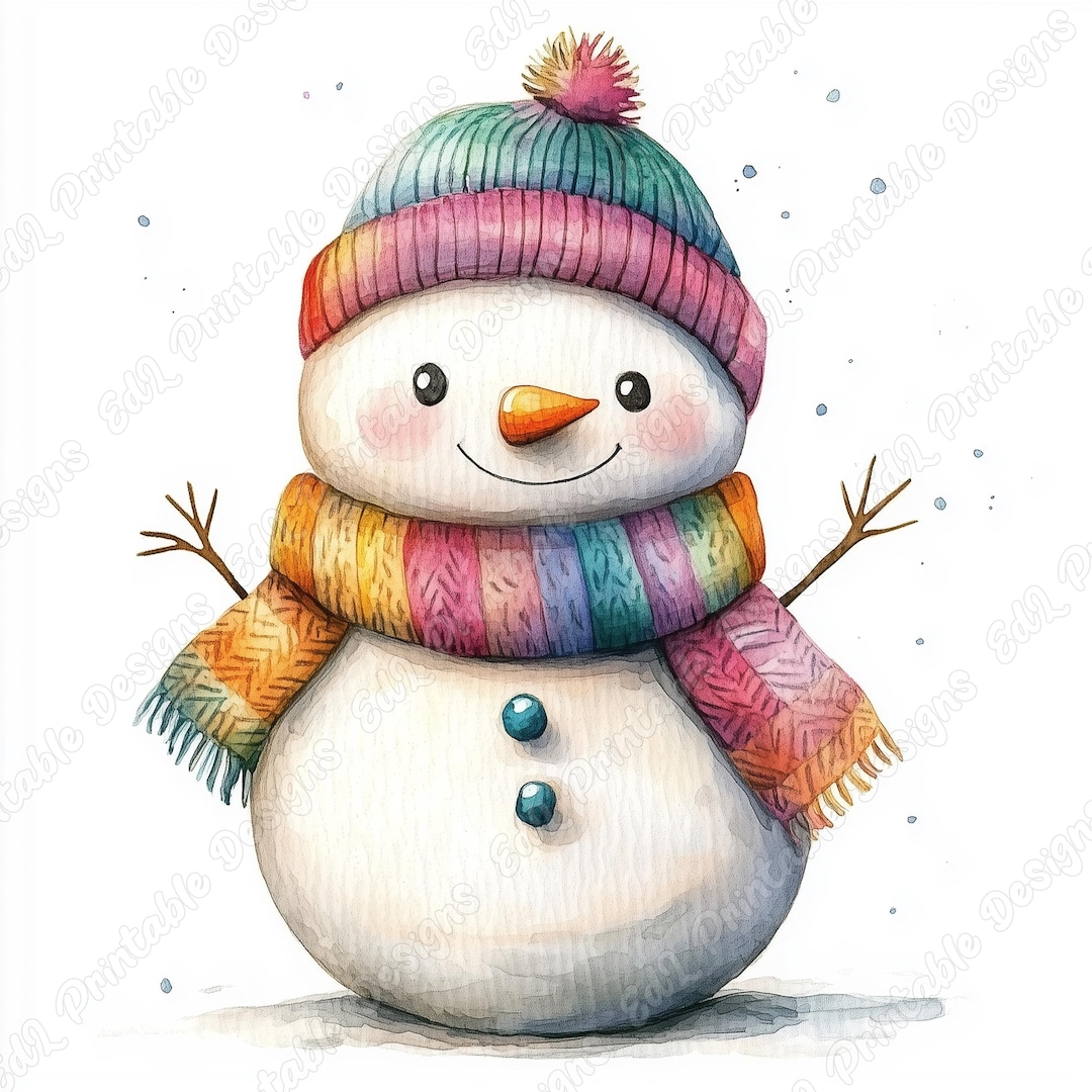 20 Watercolor Cute Snowman Clip Art, Xmas Winter Snowman Printable ...