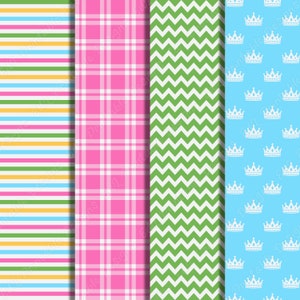 Summer Color Patterns Digital Paper, Blue, Yellow, Green and Pink ...