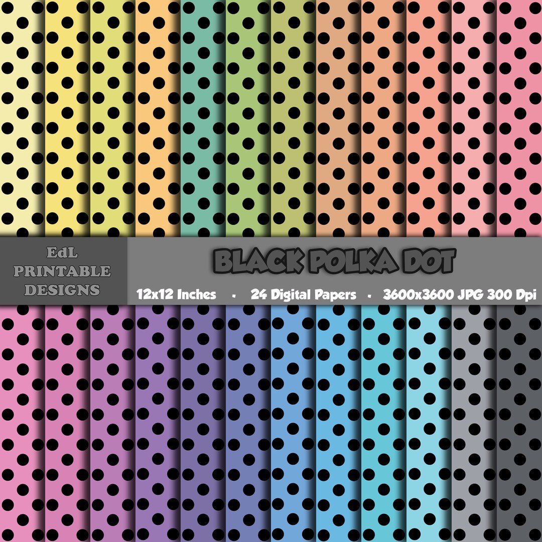 Black Polka Dot Digital Paper, Spot Printable Background, Polka Dotted ...