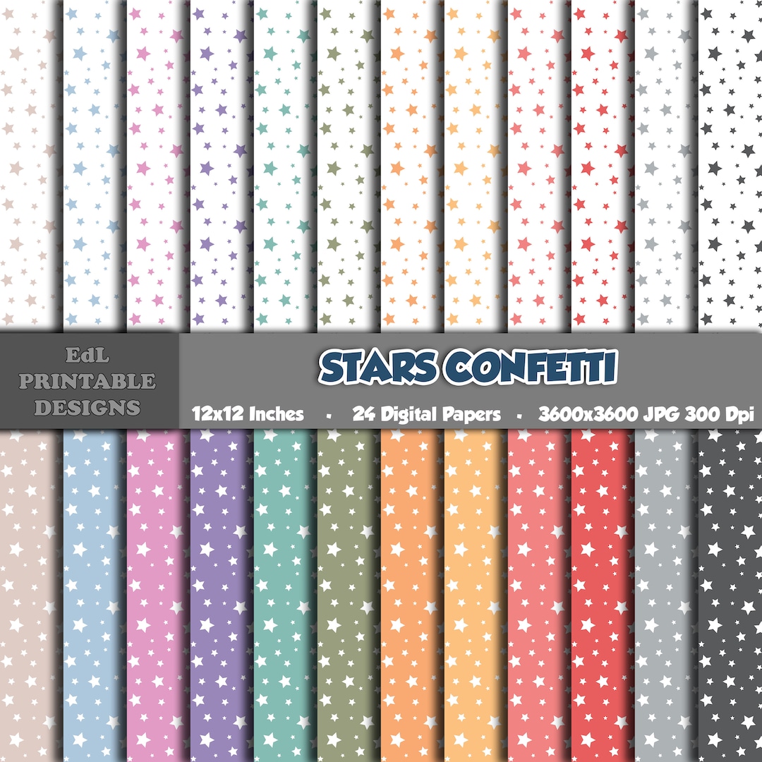 Stars Confetti Digital Paper Pack, Pastel Colors Printable Background ...