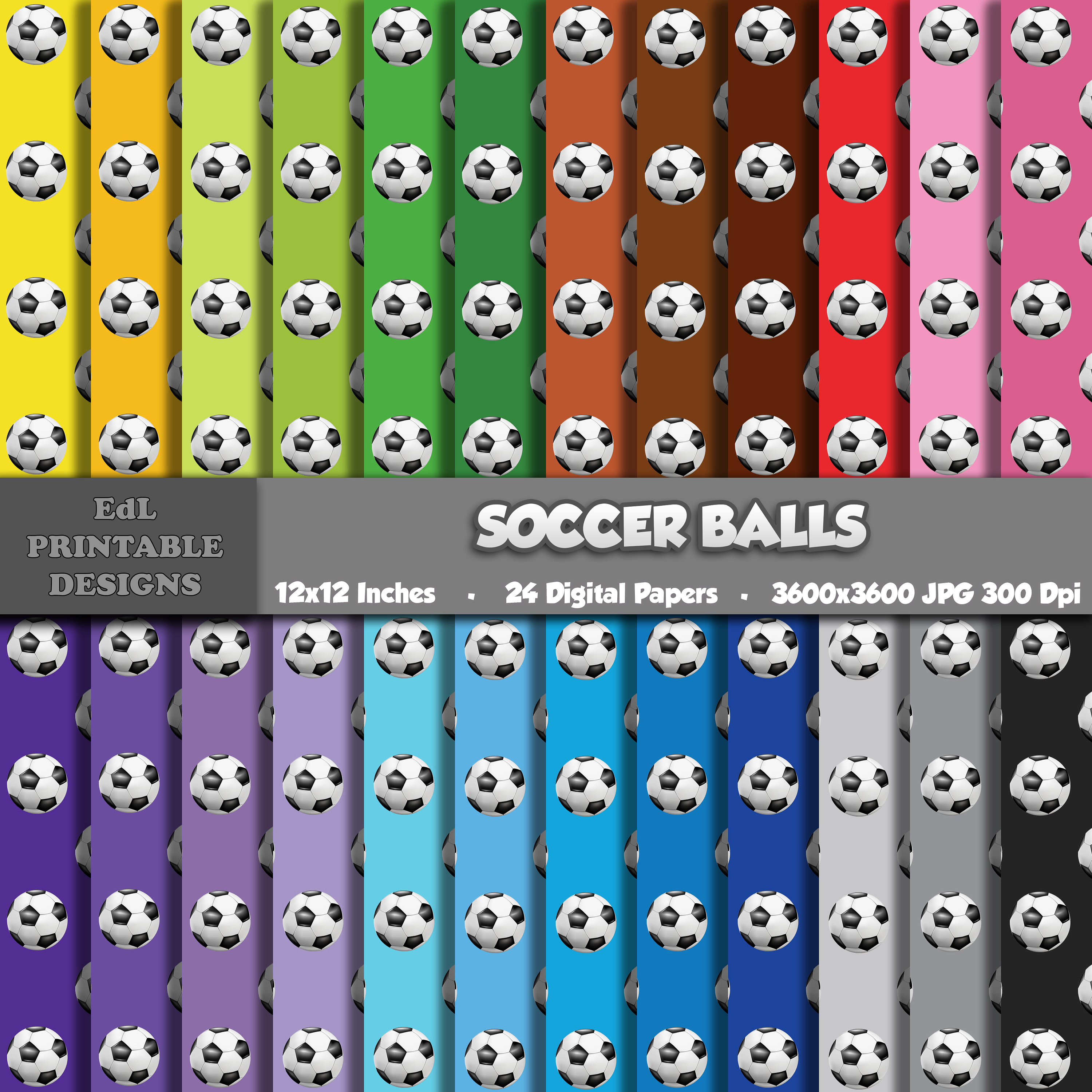 Soccer Balls Digital Paper Pack, Football Printable Background, Soccer ...
